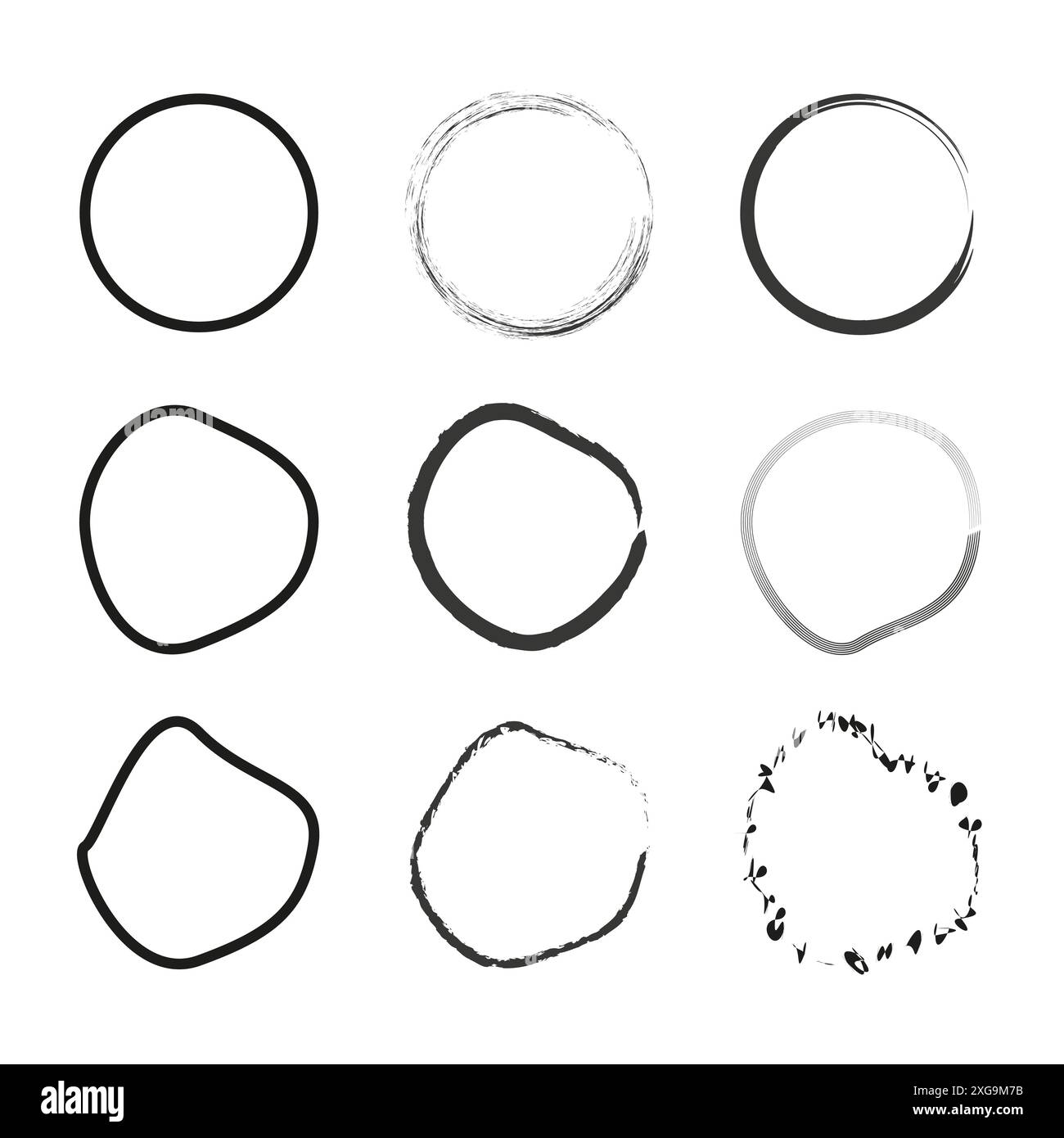 Vector set of circle frames. Various hand-drawn styles. Black and white ...