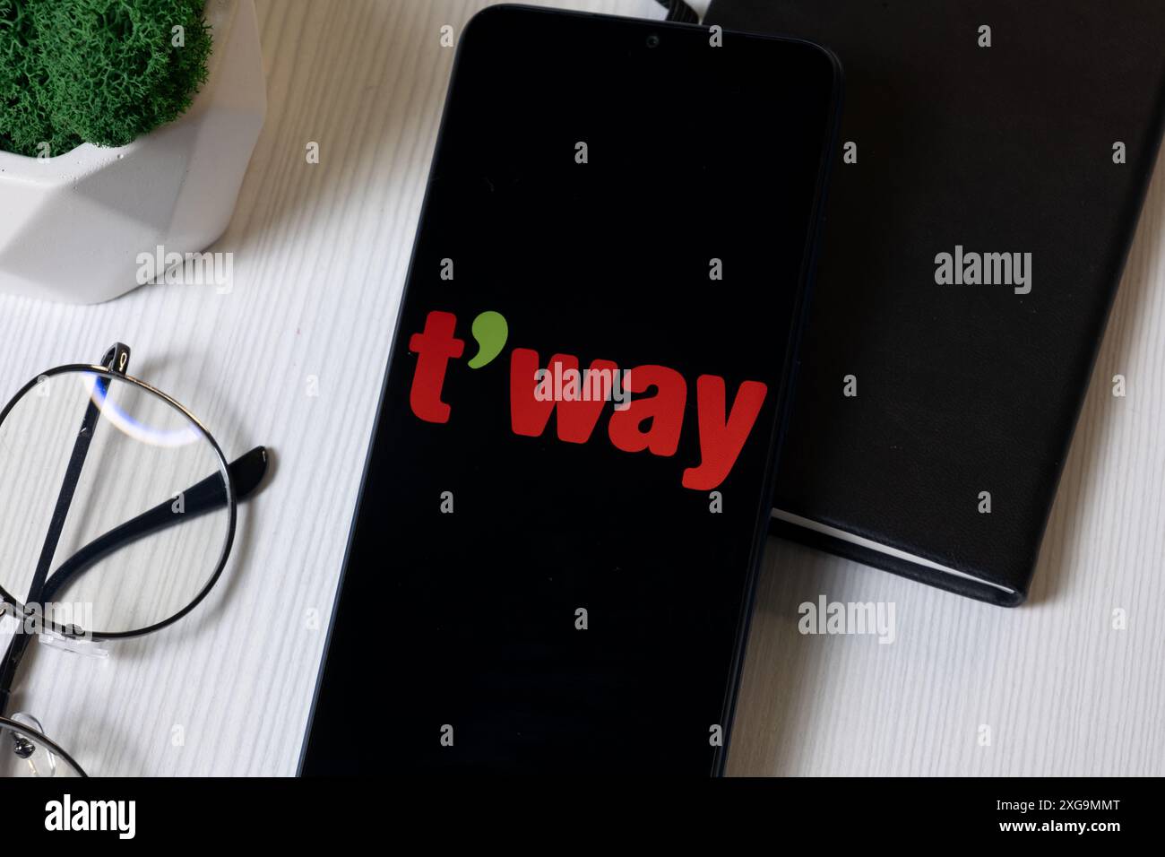 New York, USA - 1 June 2024: Tway Air Logo on Phone Screen, T Way ...