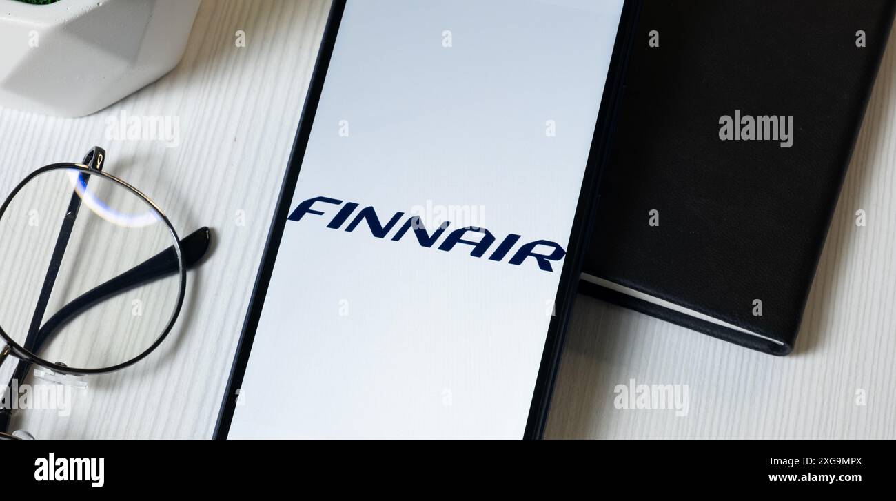 New York, USA - 1 June 2024: Finnair Logo on Phone Screen, Company Icon ...