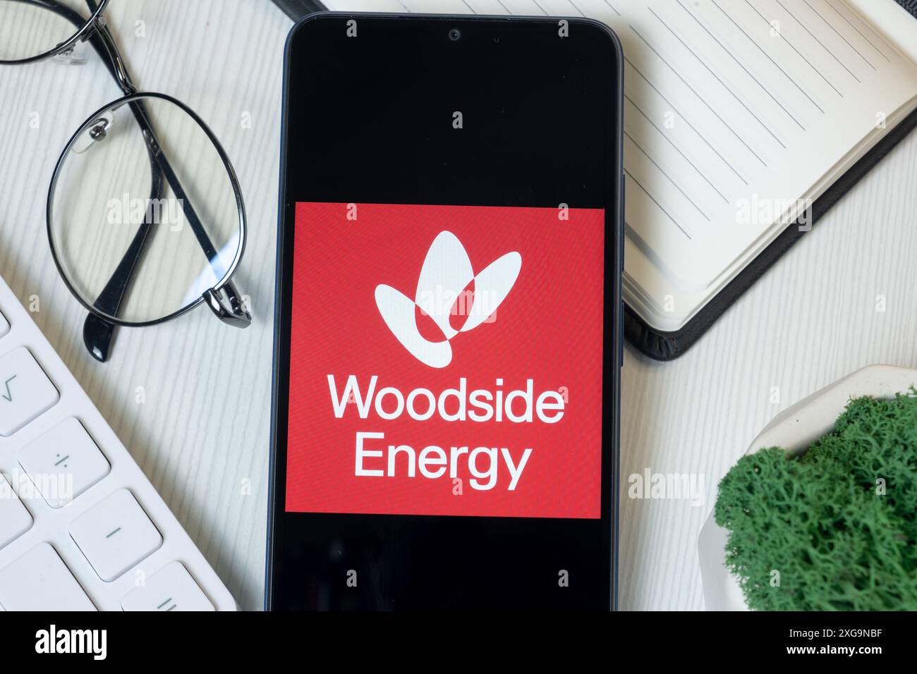 New York, USA - 1 June 2024: Woodside Energy Group Logo on Phone Screen ...