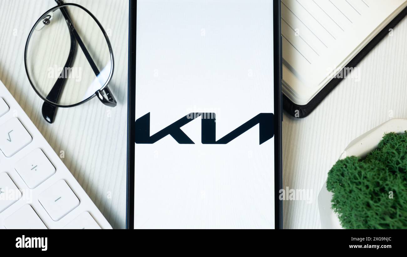 New York, USA - 1 June 2024: Kia Logo on Phone Screen, Company Icon ...