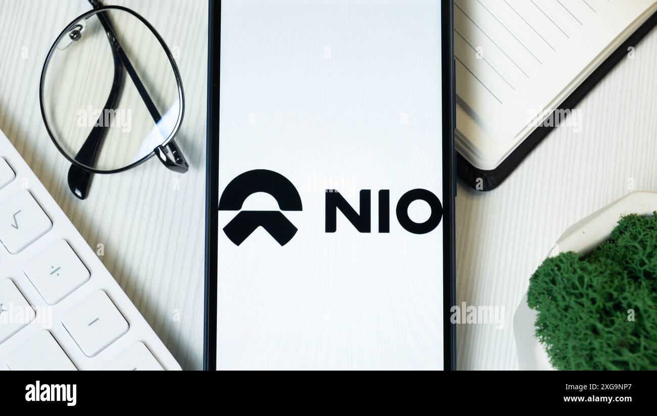 New York, USA - 1 June 2024: NIO Logo on Phone Screen, Company Icon ...