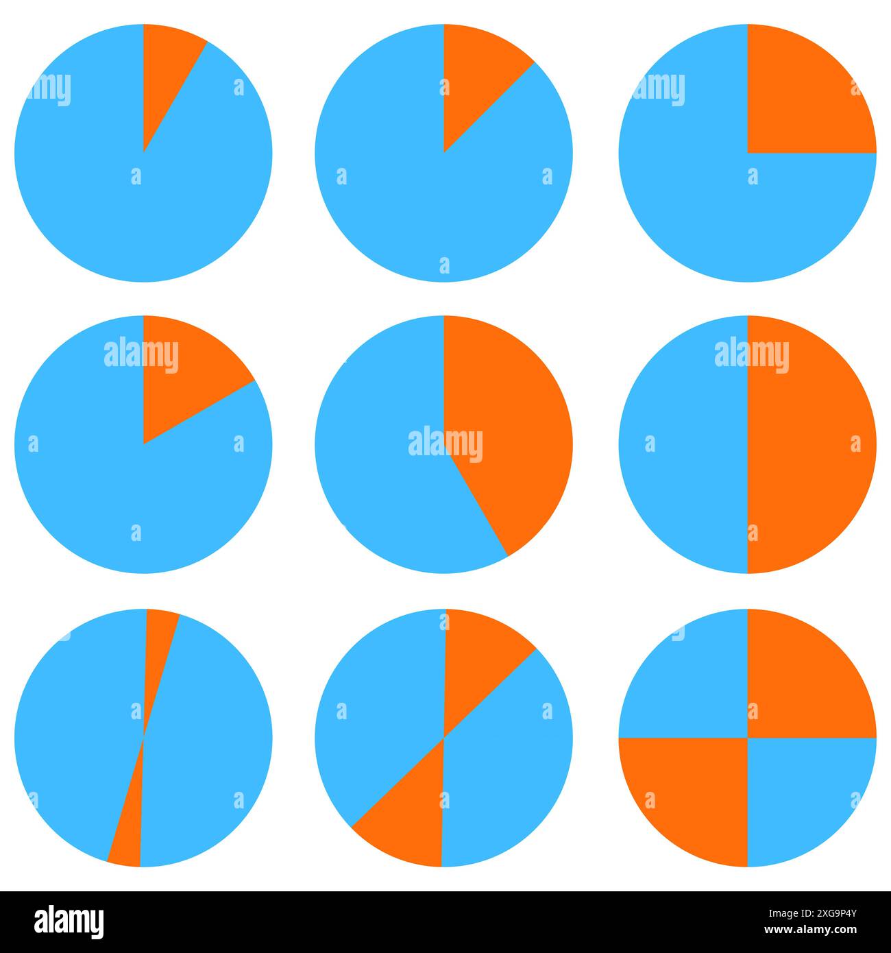 Set of blue and orange circles. Various progress stages in vector ...