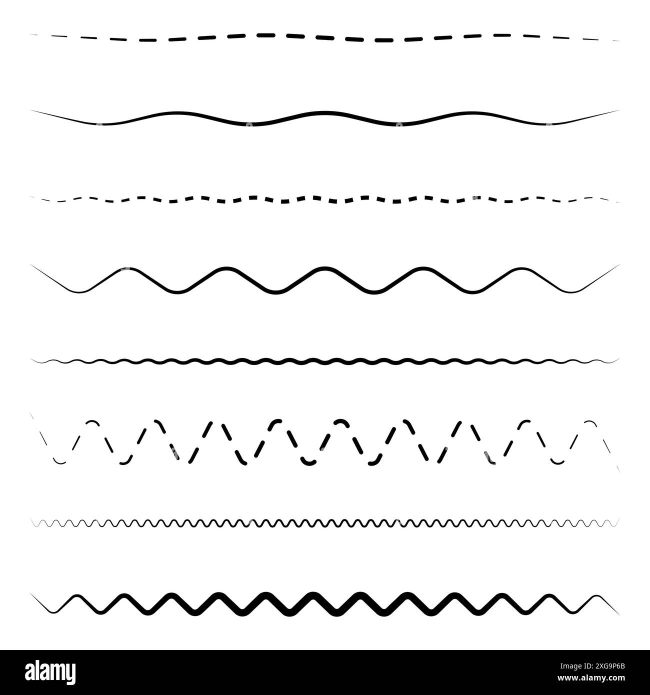 Wave line patterns. Various black strokes. Simple and dashed. Seamless ...