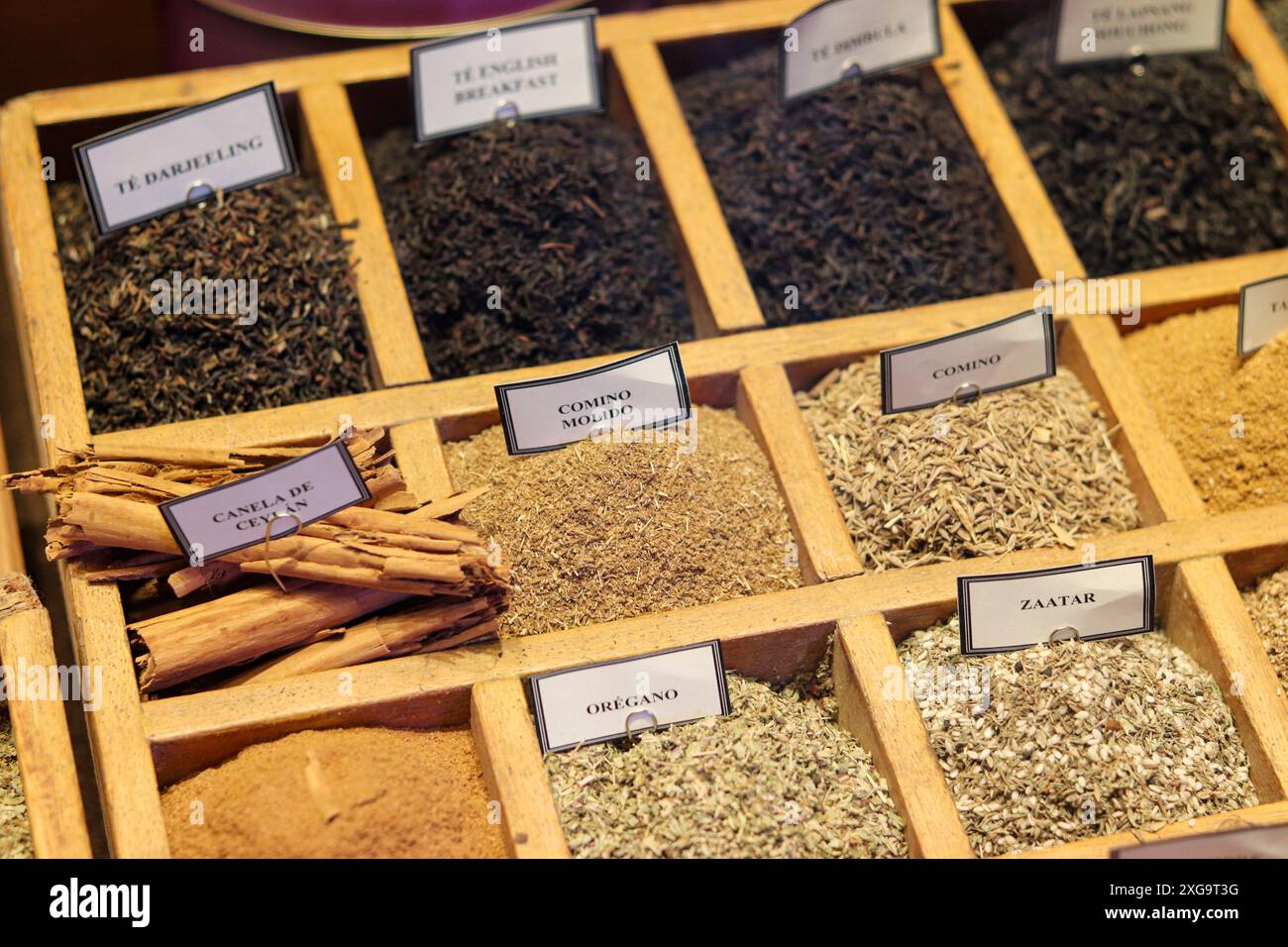 wooden drawers full of cinnamon spices and condiments labeled posters ...