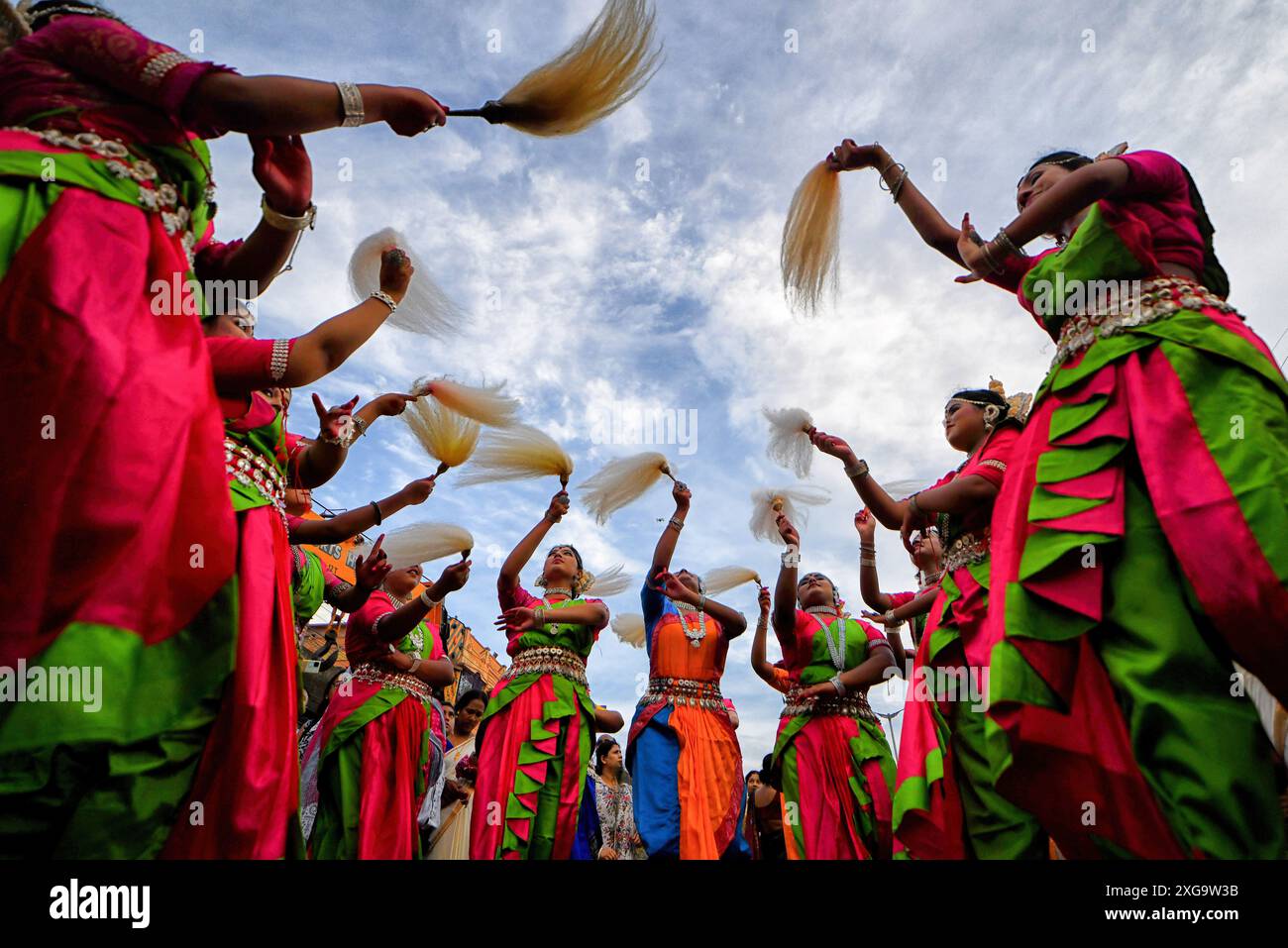 A group of Bharatanatyam (Indian classical dance) dancers perform ...