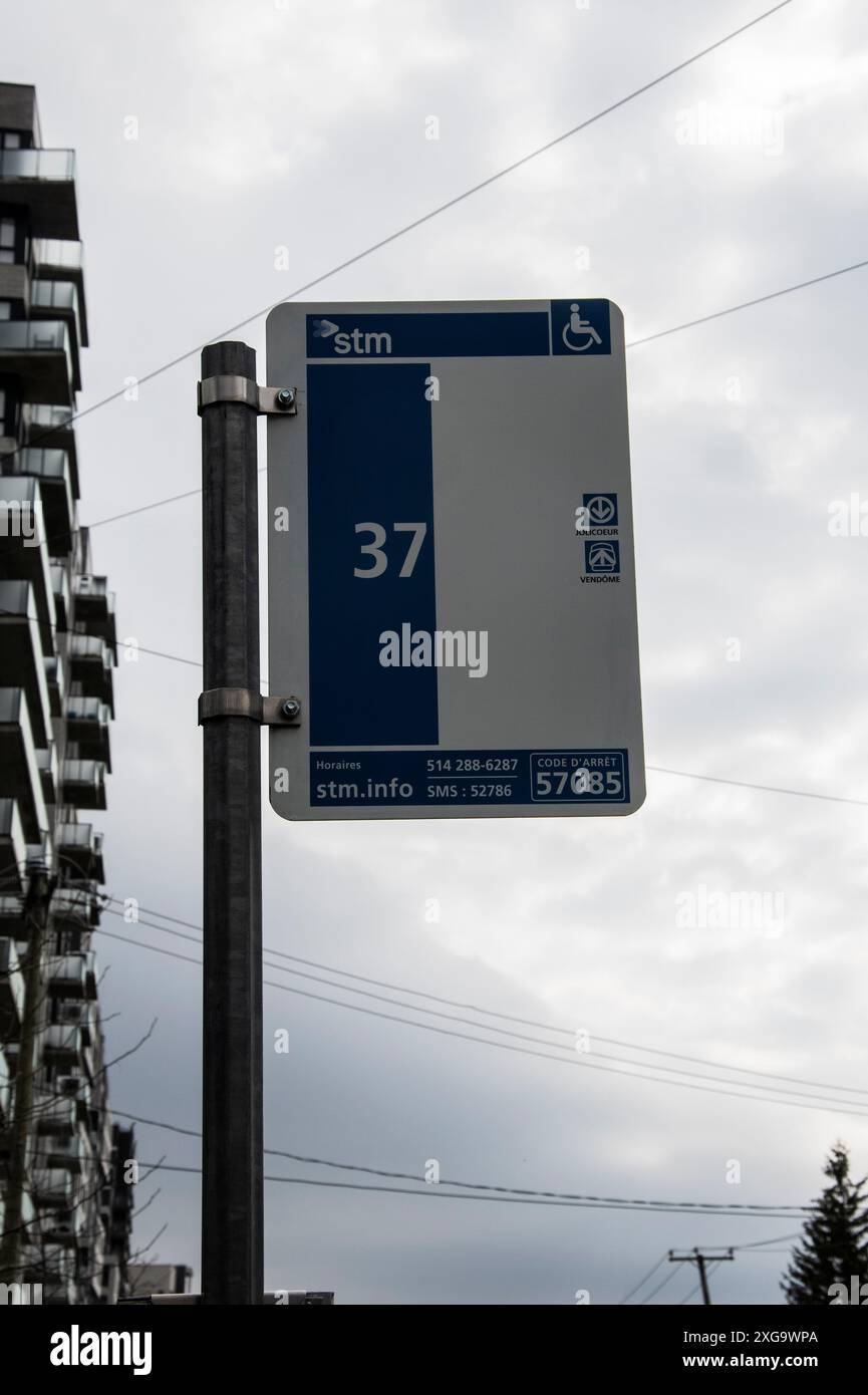 STM bus stop sign on Trinitaires Boulevard in Montreal, Quebec, Canada ...