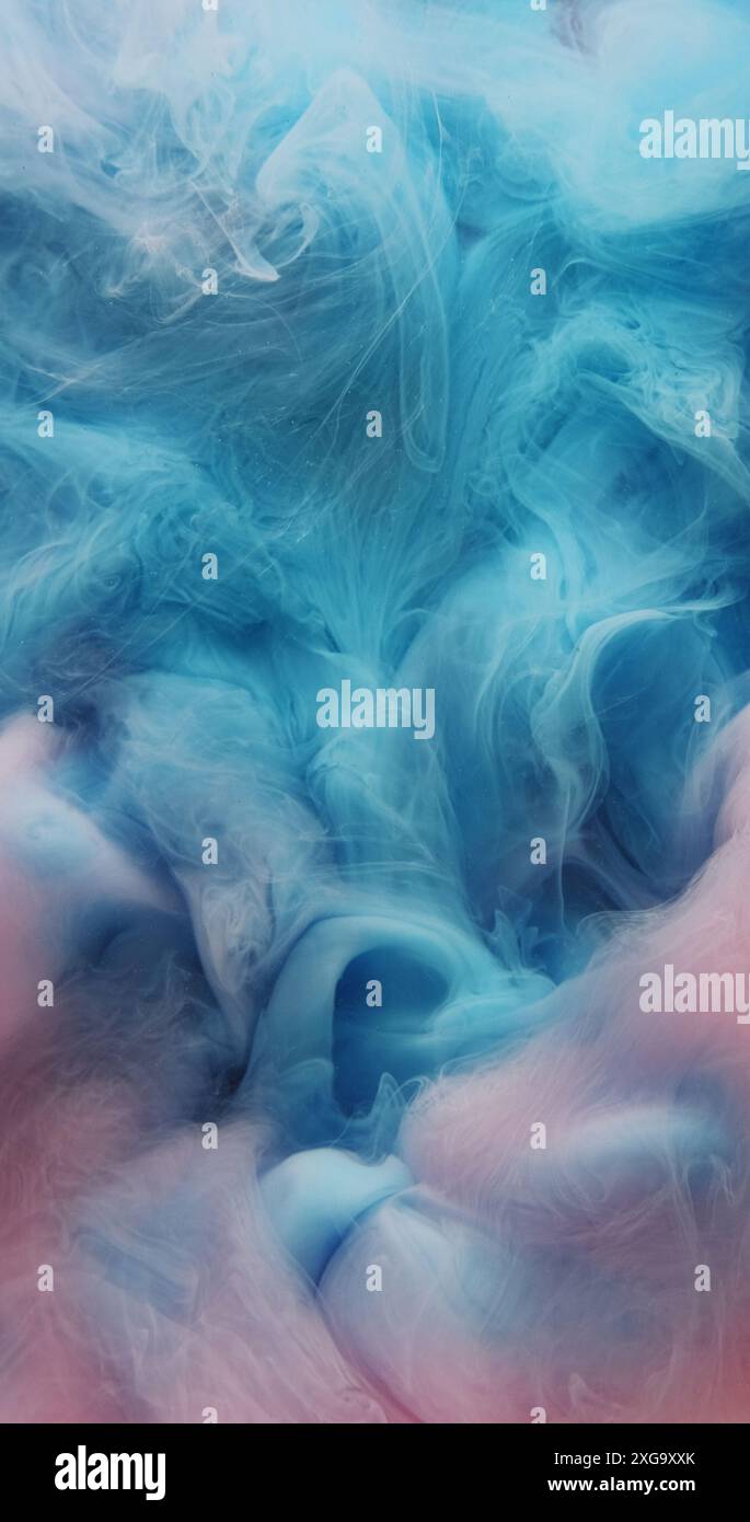 Color mist explosion. Ink shot. Blur pink blue paint blob blend splash ...