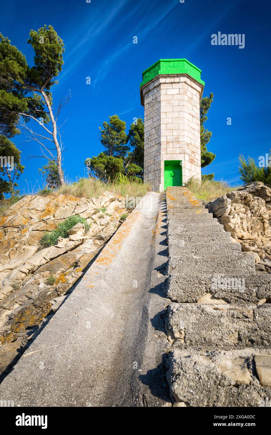 Old beacon signal with stairway on island Rab Croatia Stock Photo - Alamy