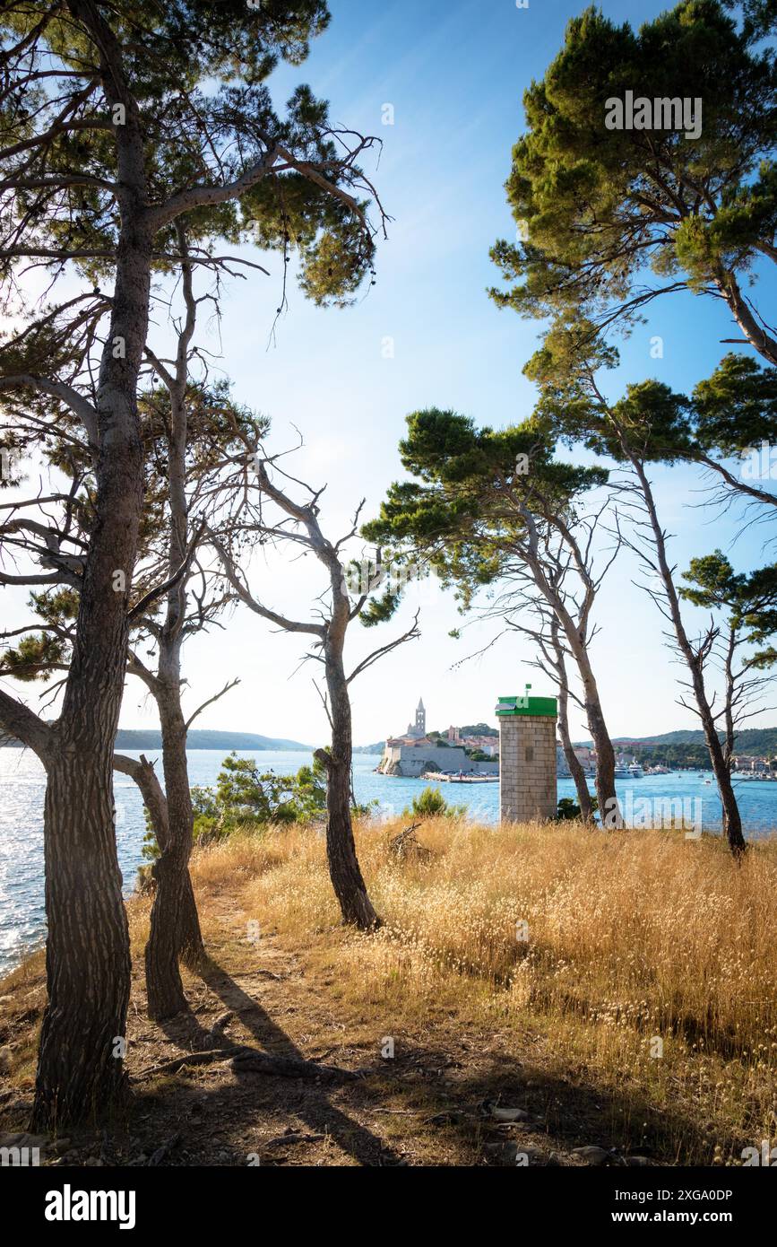 City of Rab view from the opposite island stoljic with pine trees Stock ...
