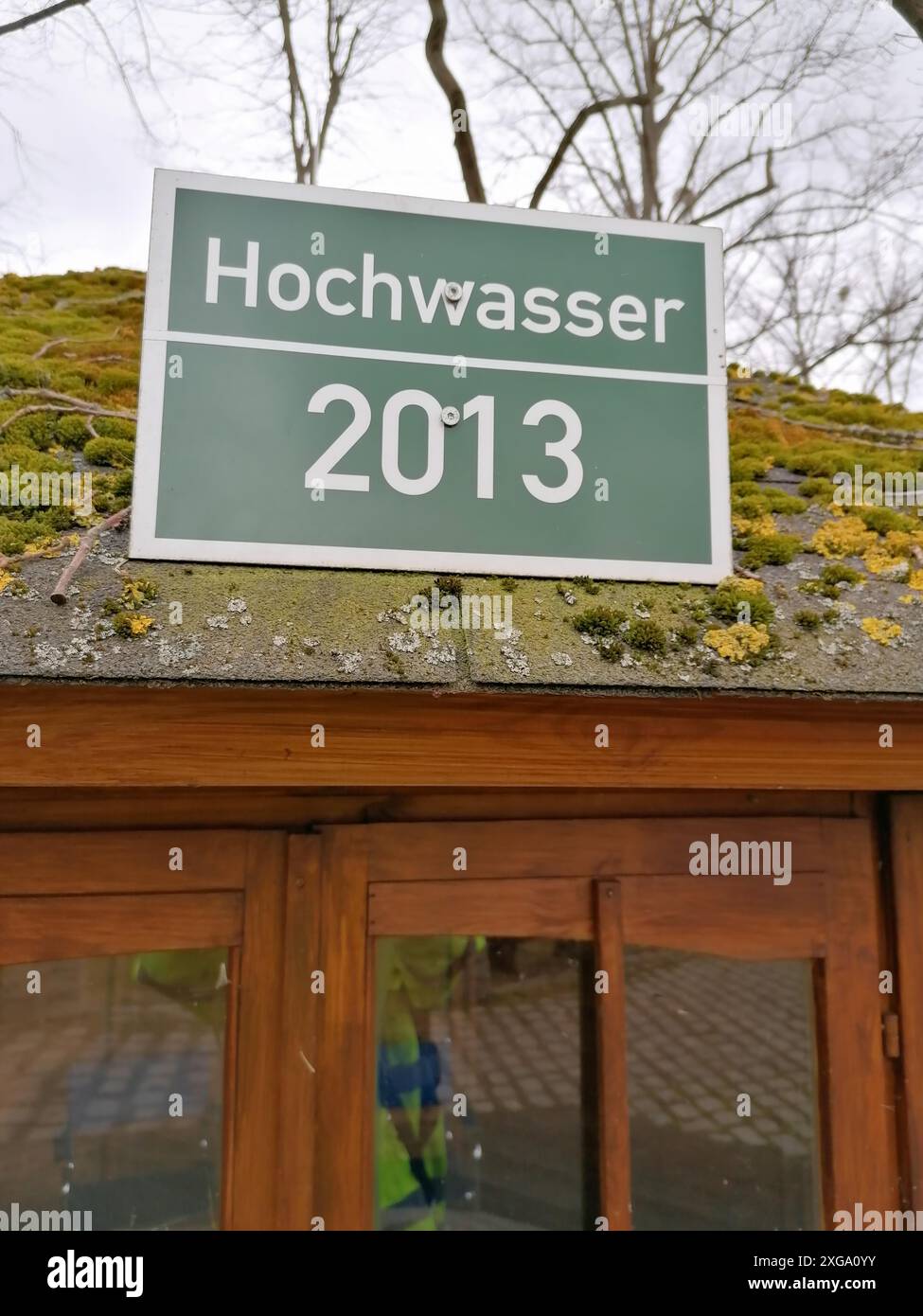 Marking of the water level of the 2013 flood on the roof of a H Stock ...