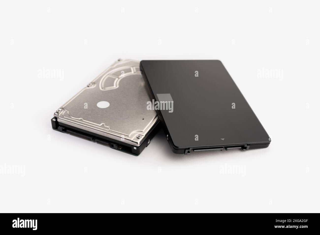 Modern SSD and old HDD Hard disk drive isolated on white background ...