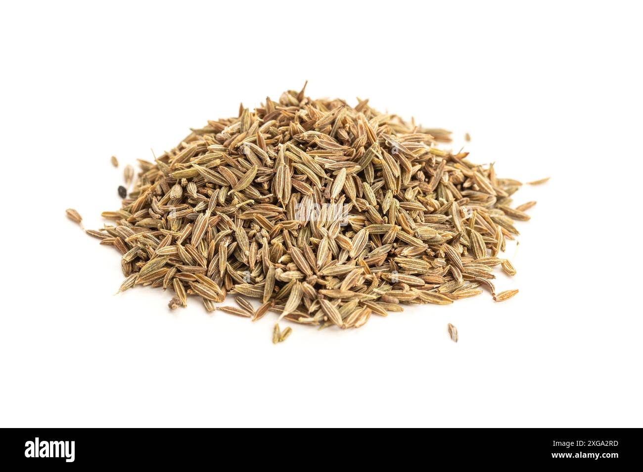 Pile of Cumin (Cuminum cyminum) seeds isolated on white background ...
