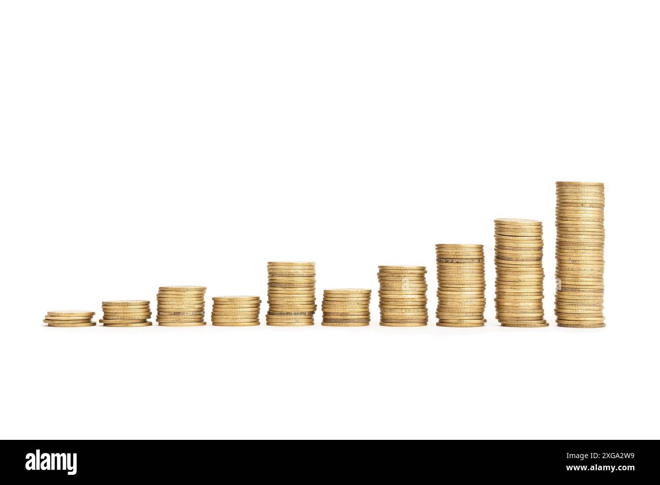 Rising Coin stacks on a white background. Growth, income, savings ...