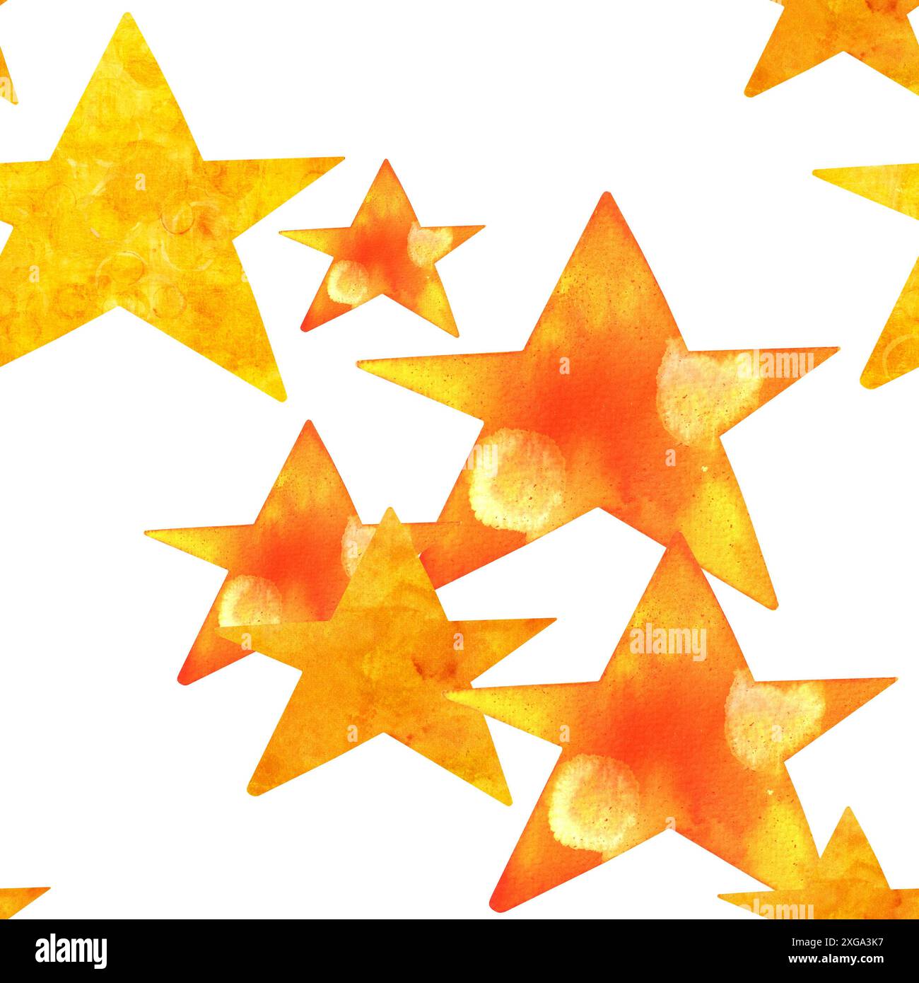A seamless pattern with golden yellow watercolour stars on a white ...