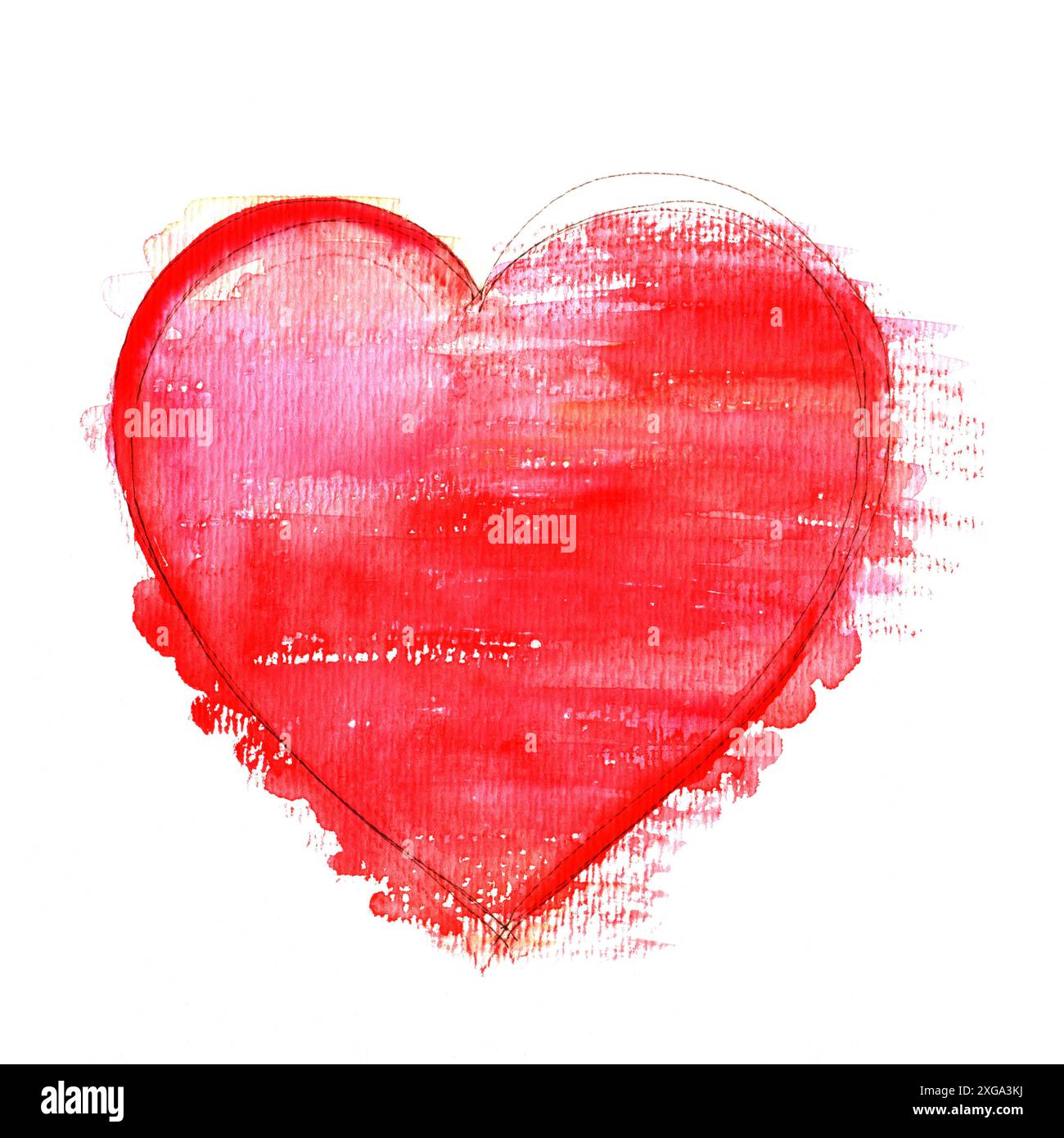 A watercolour drawing of a vibrant red heart, hand drawn on a white ...
