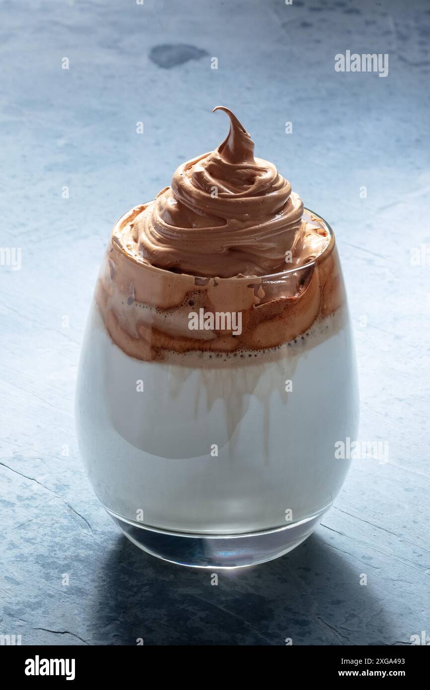 Dalgona cold coffee. Trendy Korean drink with instant coffee and cream ...