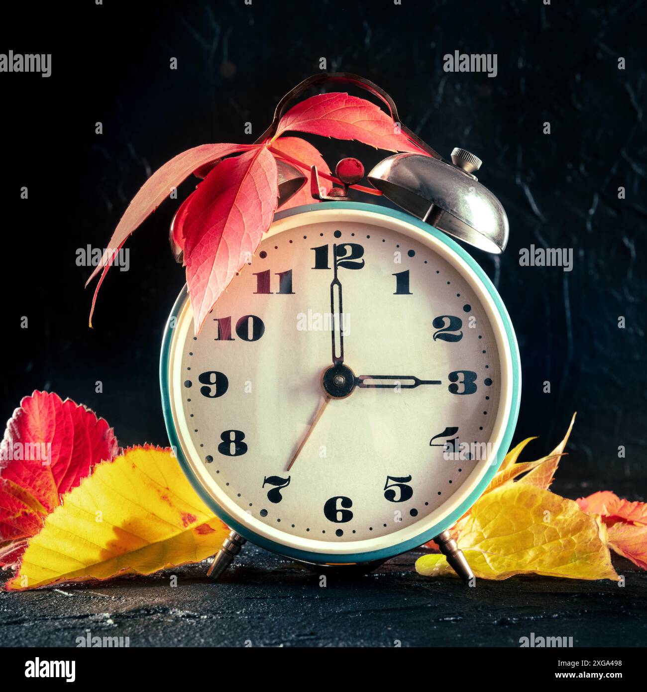 Daylight Saving Time concept, fall back one hour in autumn. A vintage ...