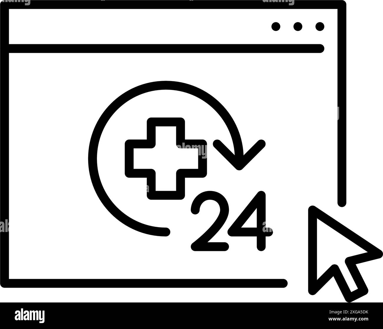 Web page, 24 hour medical service symbol and mouse click. Constant ...