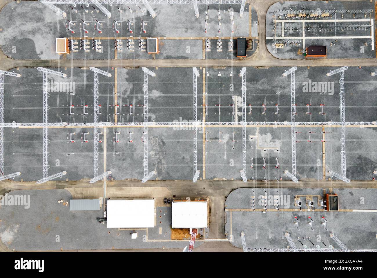 Aerial top view electric substation industry, View from above high ...