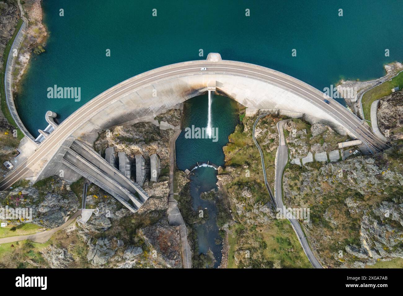 Aerial drone footage top view Water dam and reservoir lake, generating ...