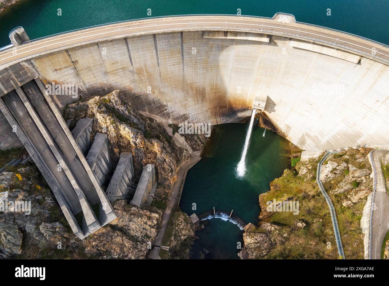 Aerial drone footage top view Water dam and reservoir lake, generating ...