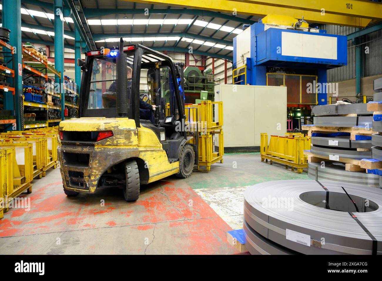 Forklift loader. Pallet stacker truck equipment at warehouse. High ...