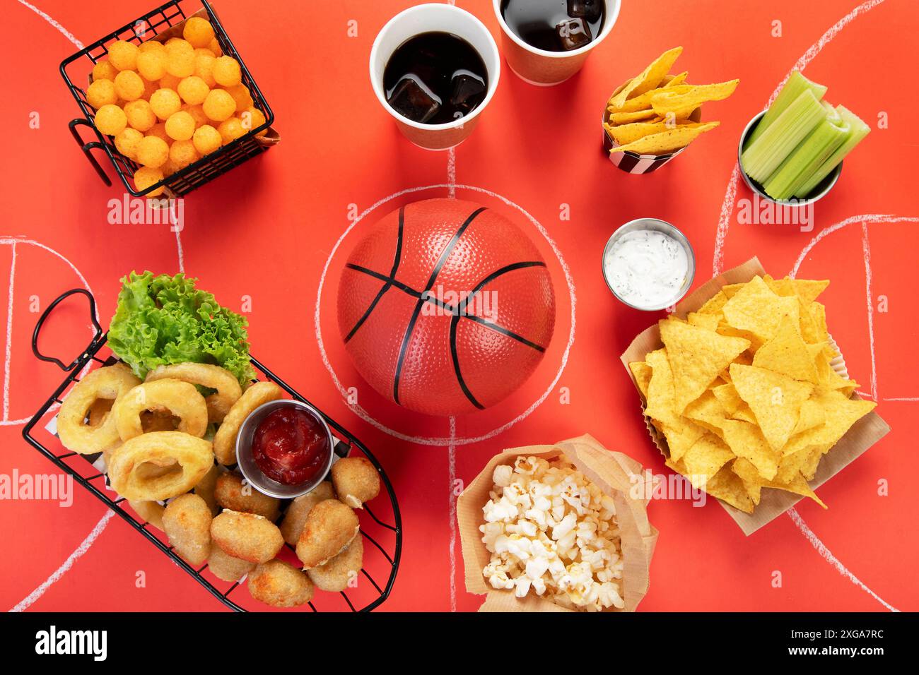 Game day. Basketball arena with snacks. Sports fans table with chips ...