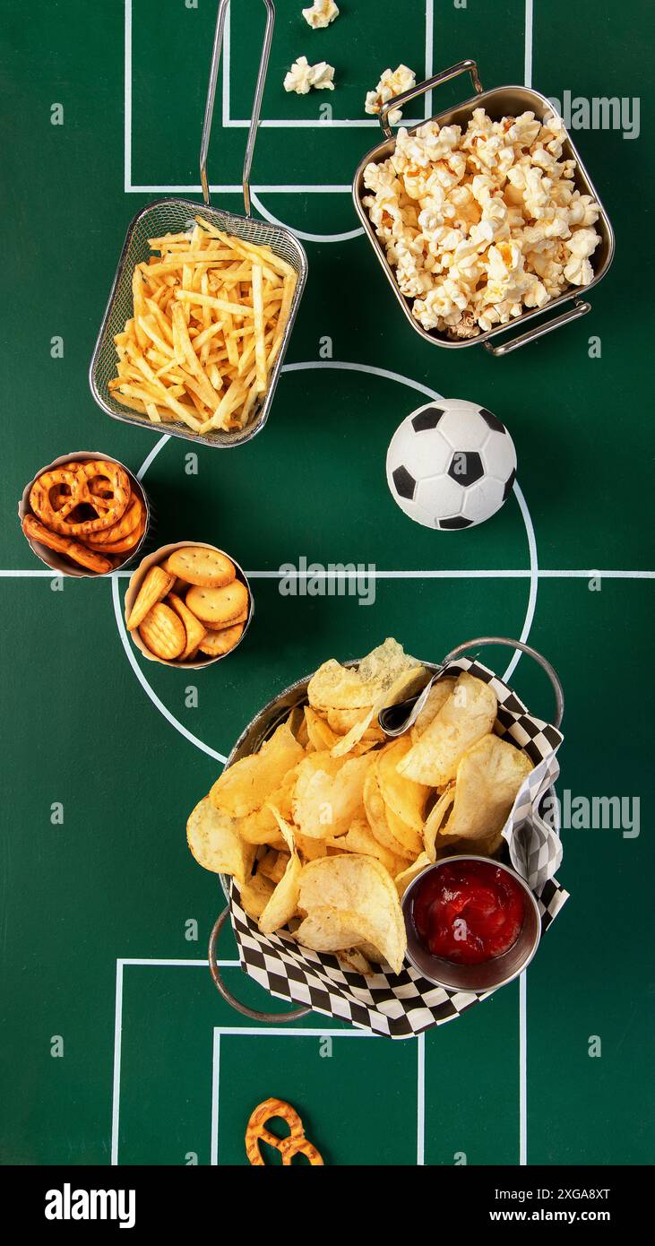 Football game watch party food and snacks on a football field. Football ...