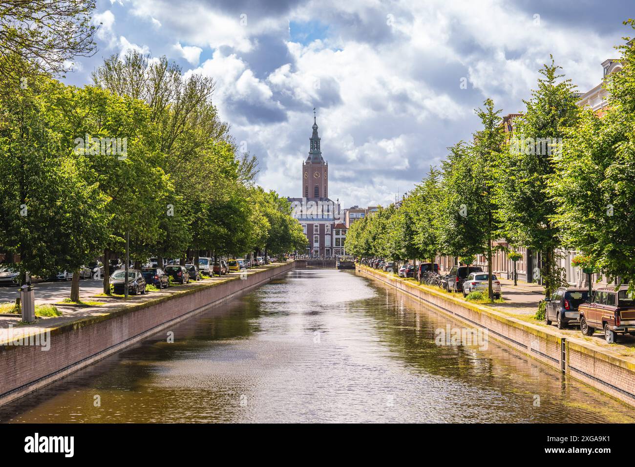 The clock tower of Great Church, or St James Church, in the Hague ...