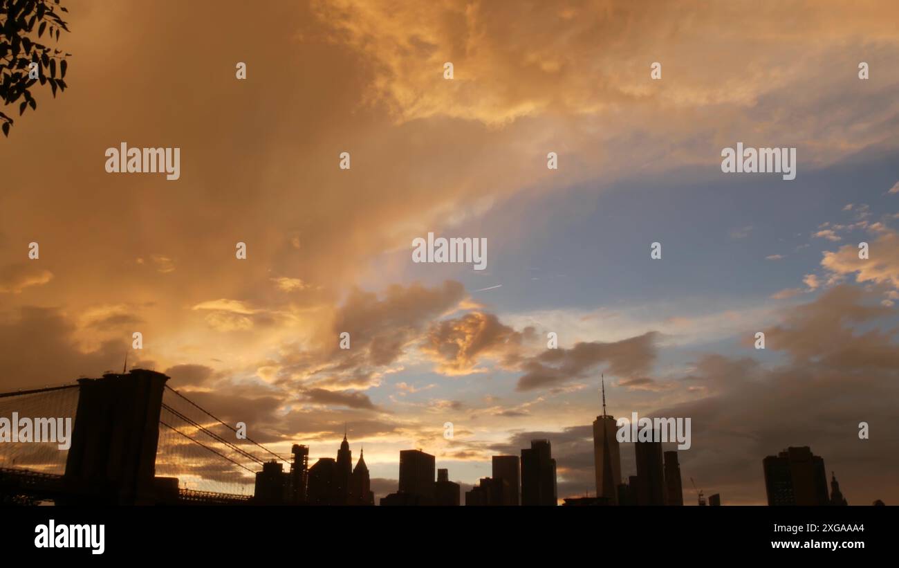Brooklyn Bridge and New York City Manhattan downtown skyline, financial ...