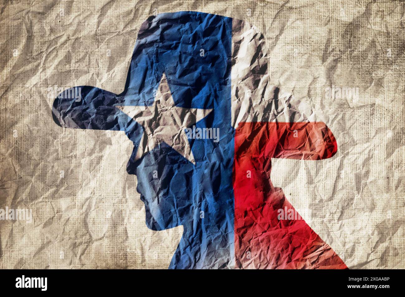 Cowboy silhouette with texas flag on wrinkled paper background Stock ...