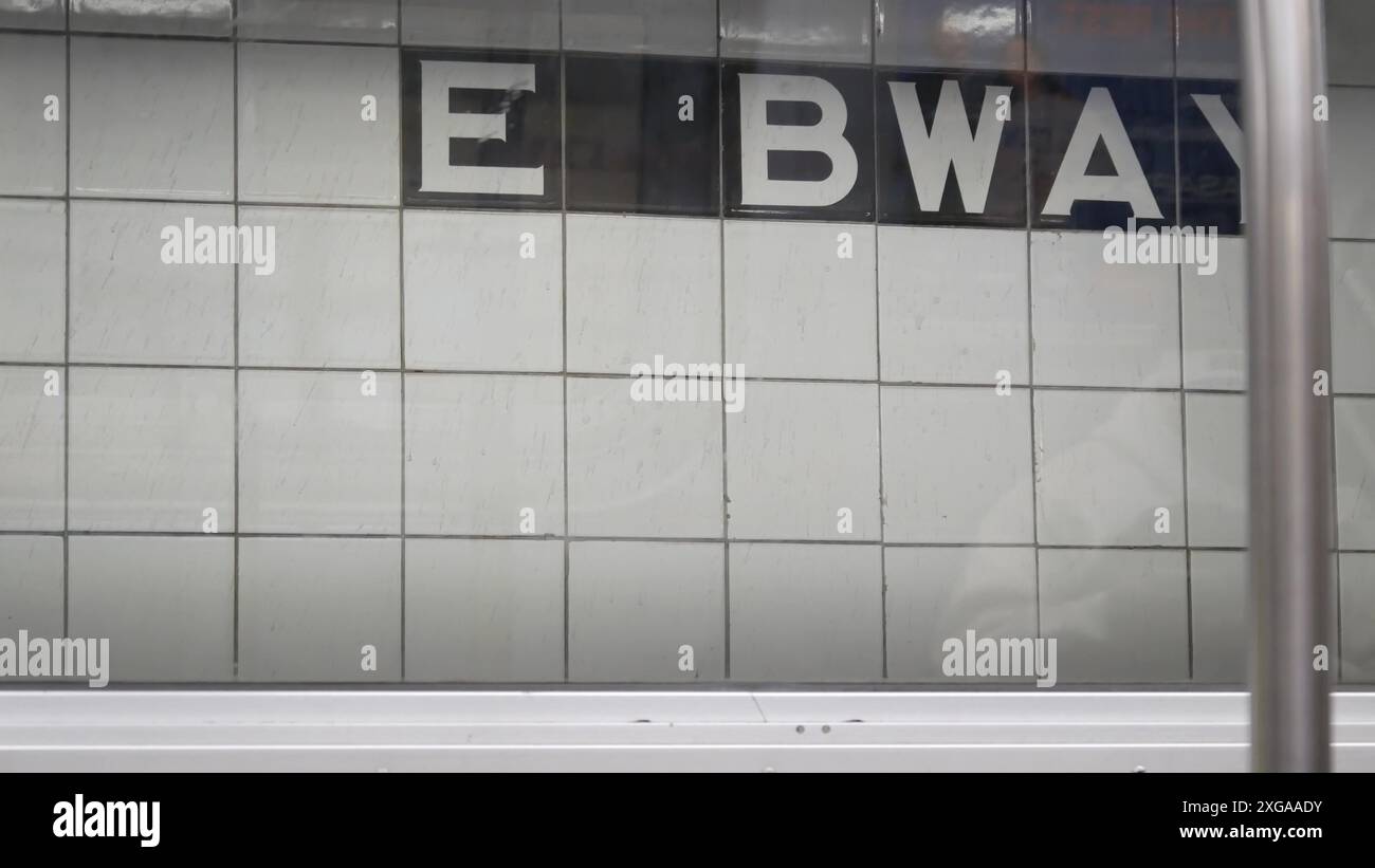 New York City subway station wall, underground metropolitan platform ...