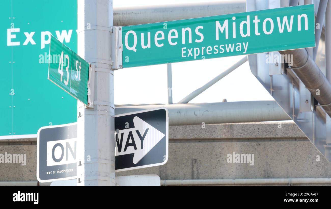 Queens Midtown signboard. Brooklyn Queens expressway road sign, New ...