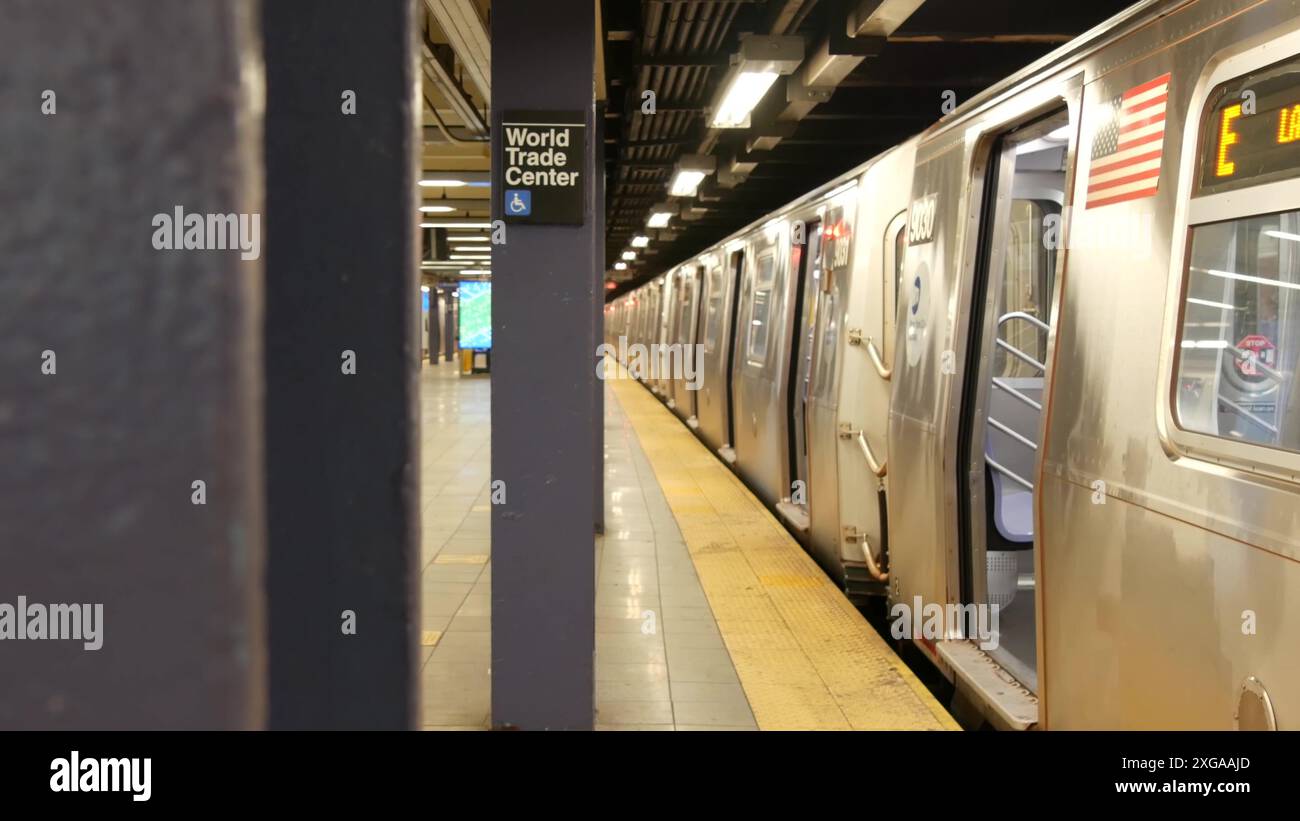New York subway station interior, underground metropolitan platform ...