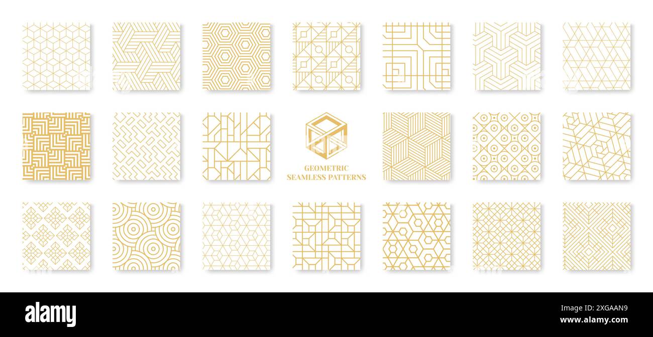 Line seamless pattern. Abstract hexagon texture. Vintage modern 3D design with simple retro ...