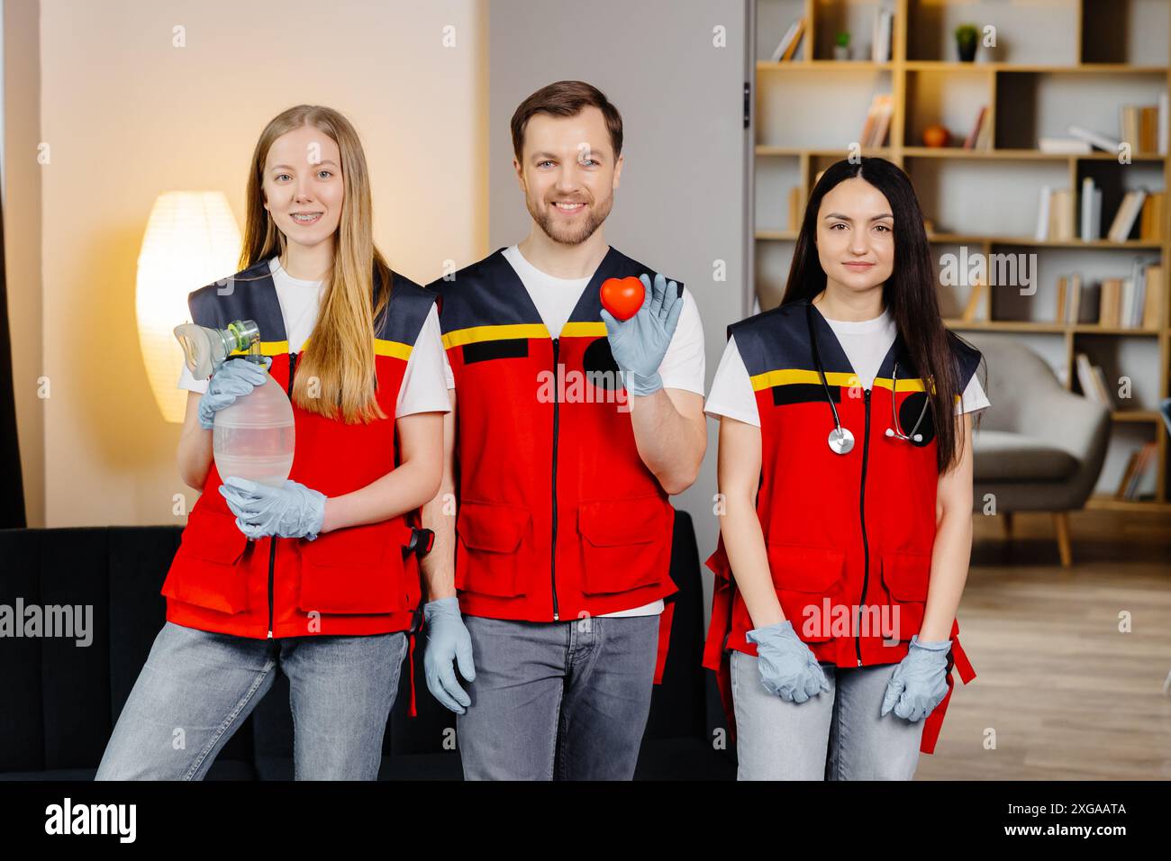A group of young medical people in uniform stand in the middle of the ...