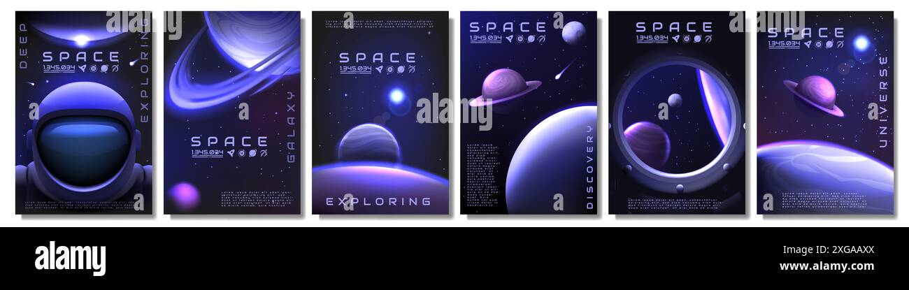 Space posters. Galaxy exploration. Astronaut spacesuit helmet. Stars ...