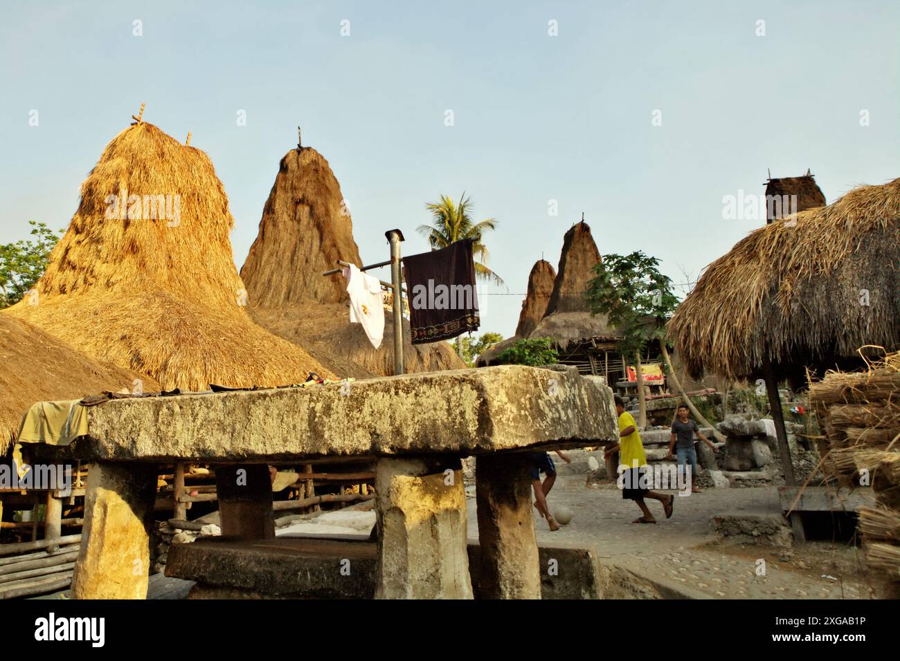A dolmen and a border sign post separating the indigenous villages of ...