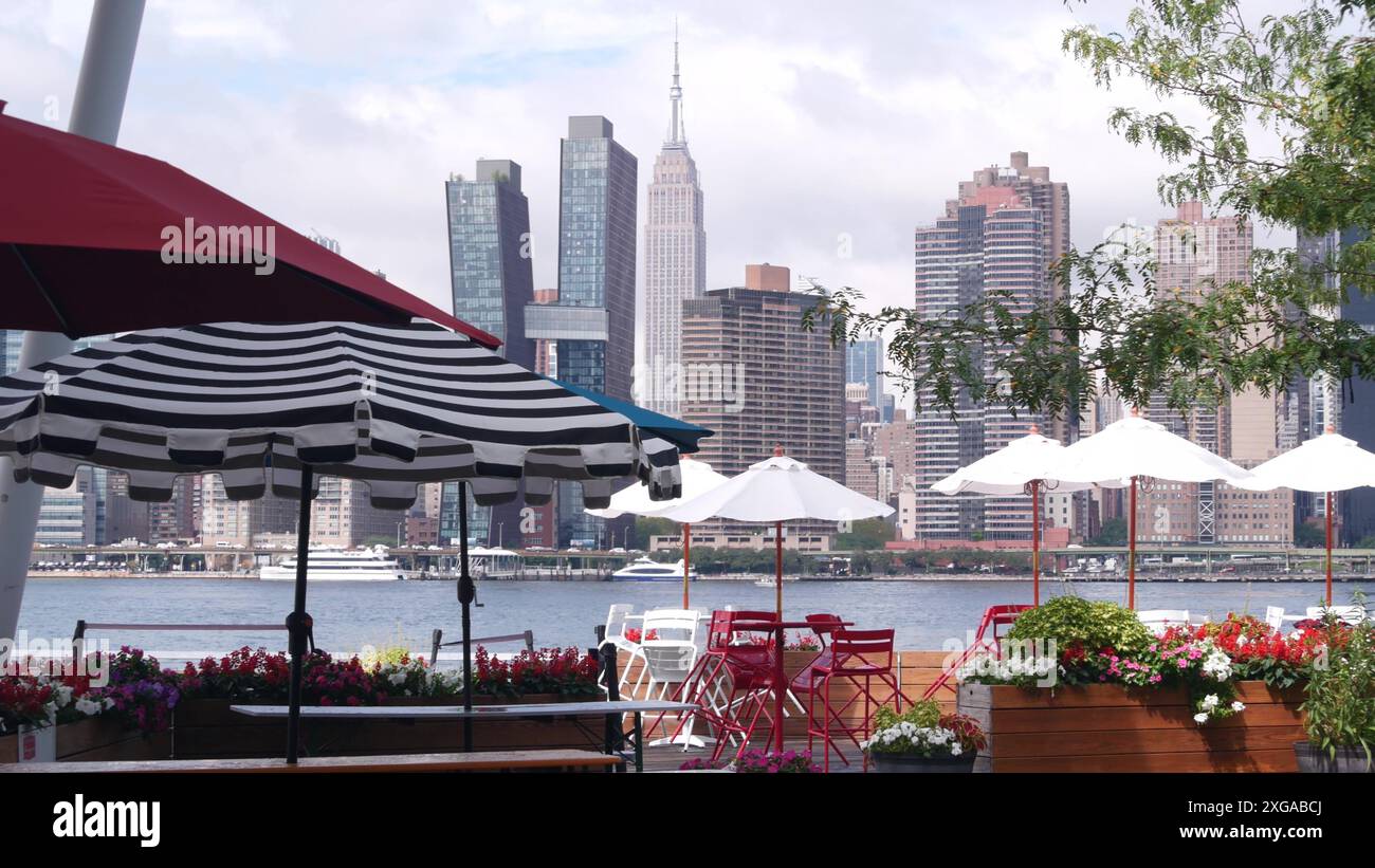 New York City waterfront skyline, Manhattan Midtown buildings ...