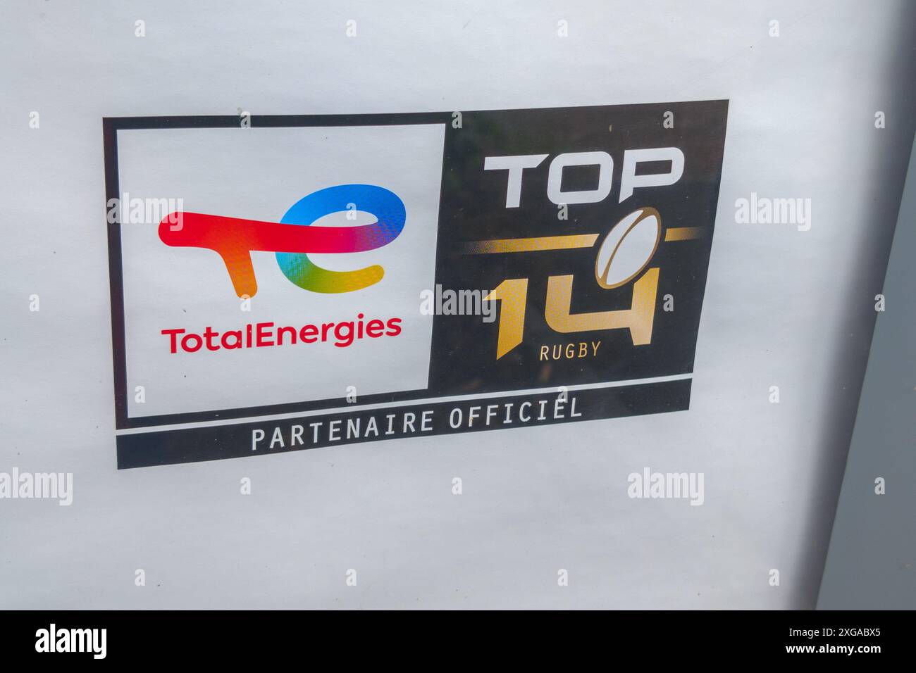 Bordeaux , France - 07 08 2024 : Total energies and top 14 rugby brand ...
