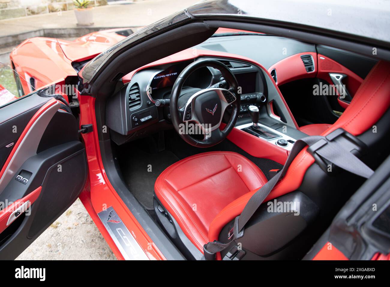Bordeaux , France - 07 01 2024 : Chevrolet Corvette c7 interior red ...