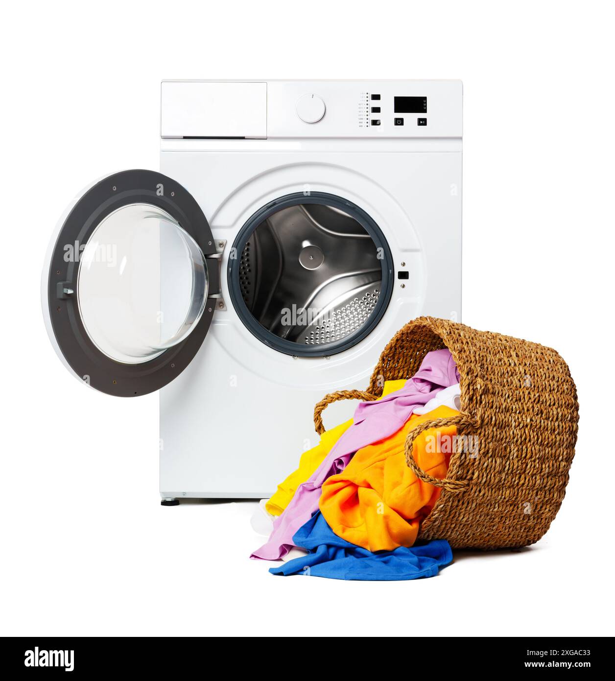 White Washing Machine With Open Door and Clothes Overflowing From a ...