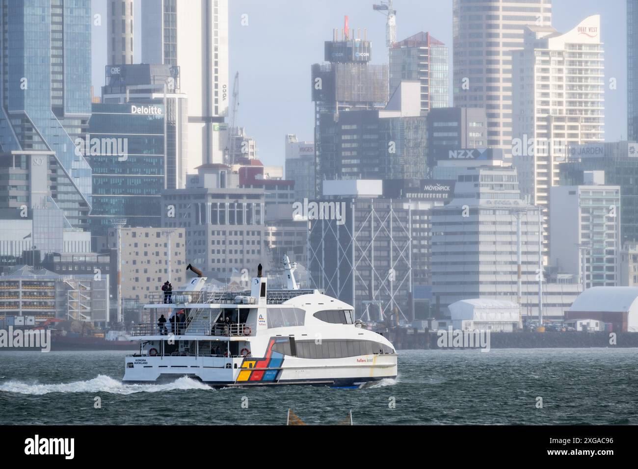 Auckland, New Zealand - July 23 2023: A Ferry sails from the Devenport ...
