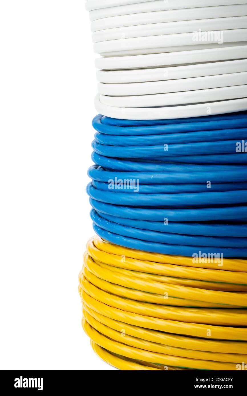 Three Spools of Electrical Wire on White Background Stock Photo - Alamy