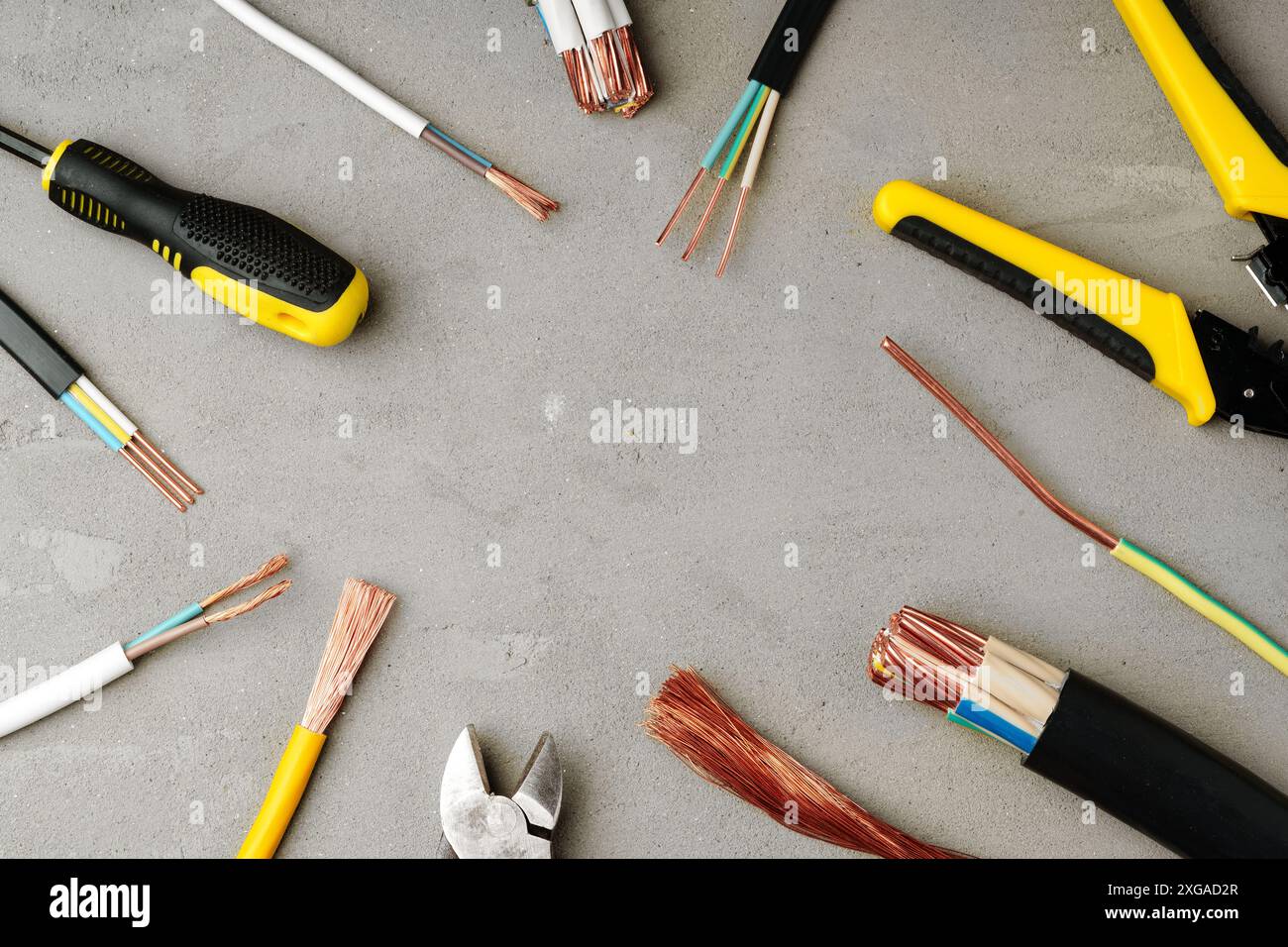 Electrical Tools and Wires on Gray Surface Stock Photo - Alamy