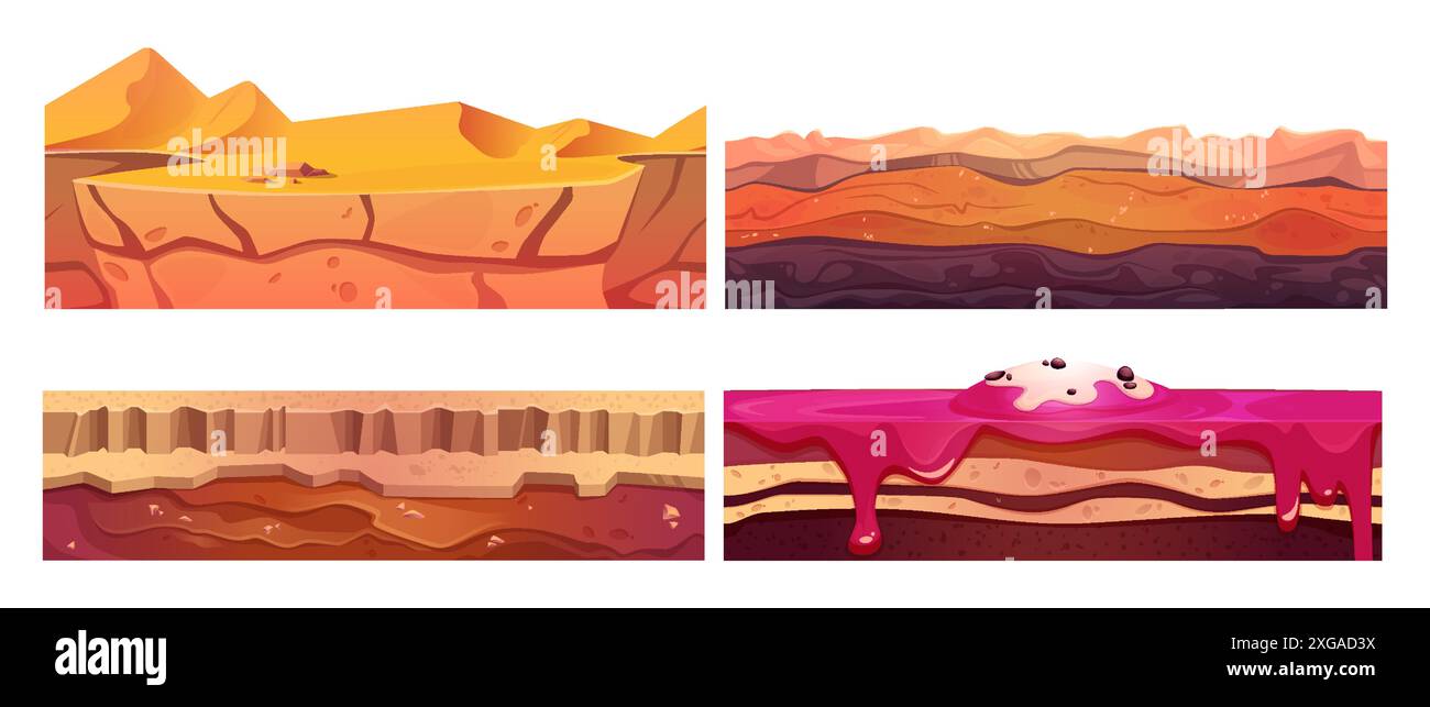 Subterranean layered ground section for game level ui design. Cartoon ...
