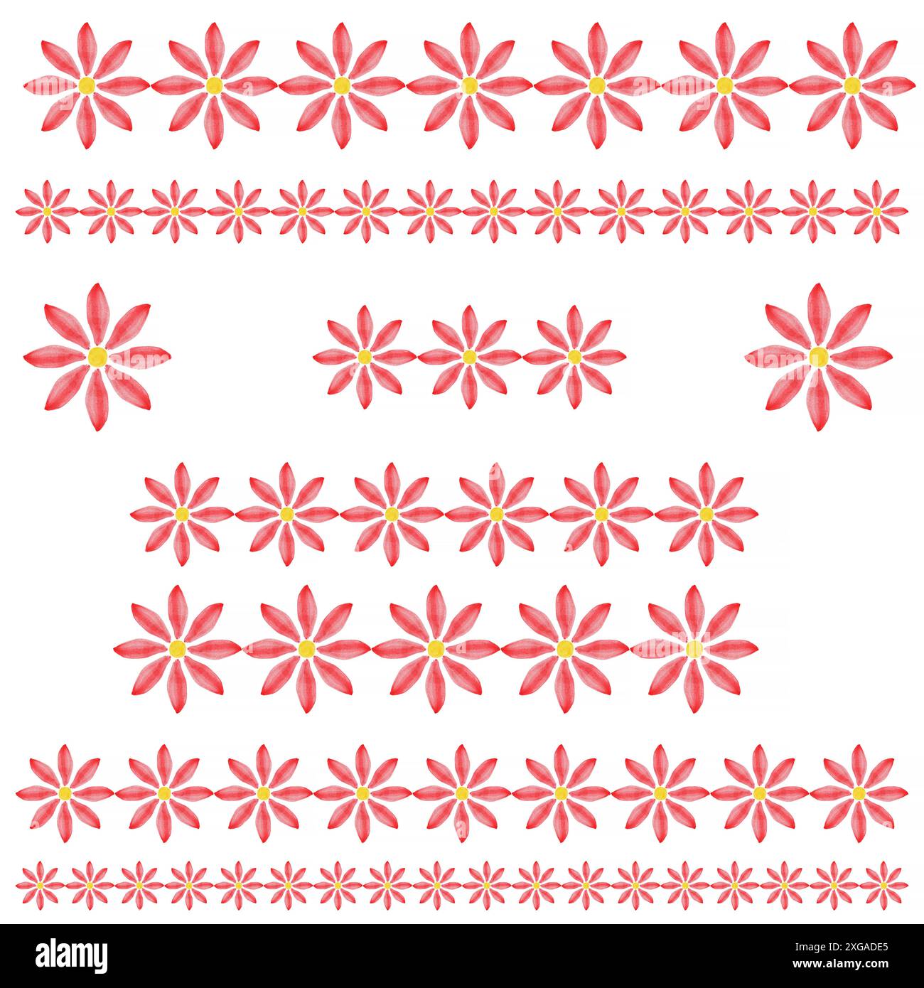 set of borders made of red with yellow flowers over white background ...