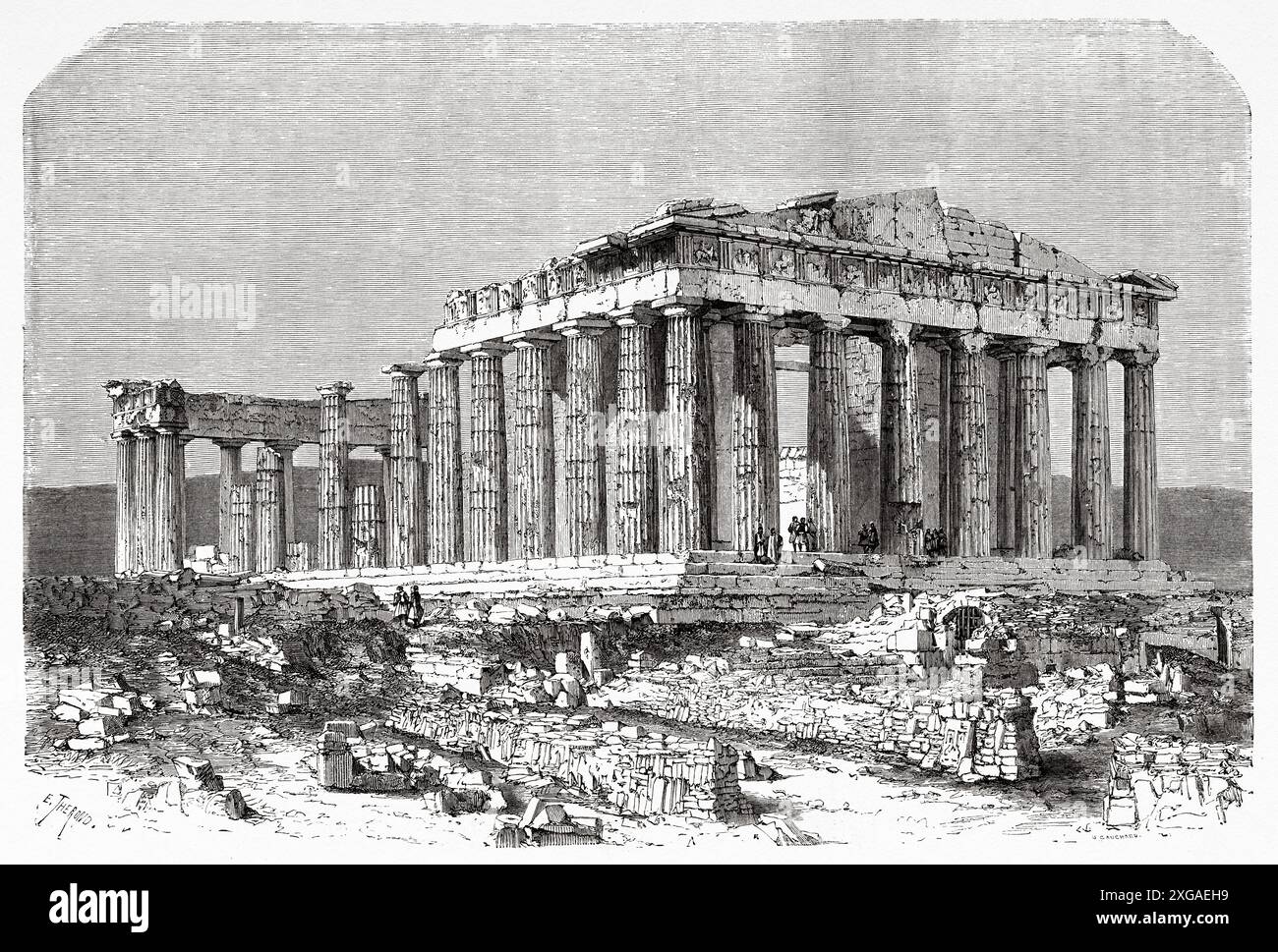 Parthenon, Acropolis of Athens, Greece, drawing by Emile Therond (1821- 1883) A Winter in Athens ...