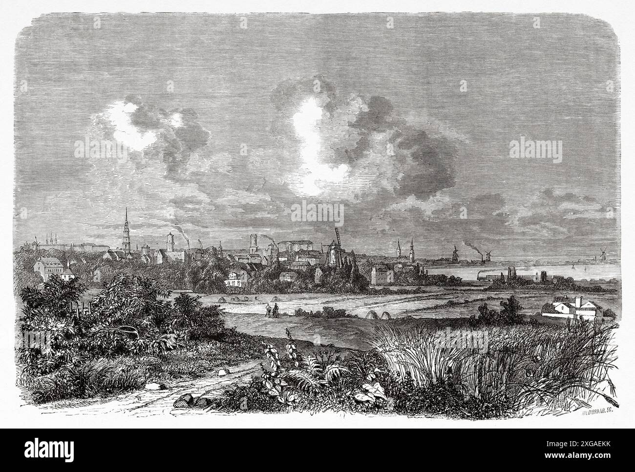 Panoramic view of Copenhagen, Denmark, drawing by Jacques Guiaud (1811 ...
